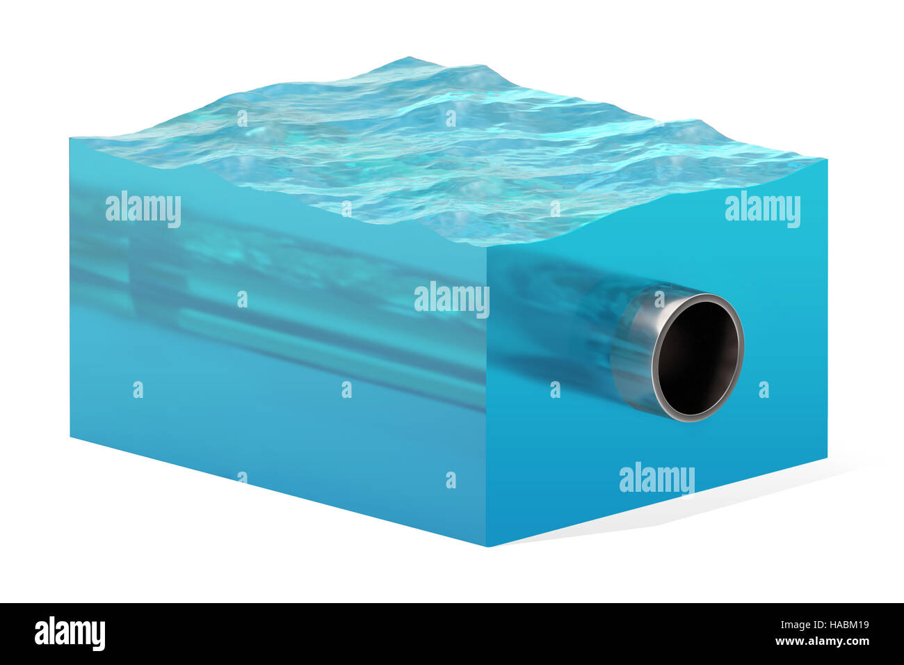 rendering of cross section water cube with cylinder underwater Stock ...