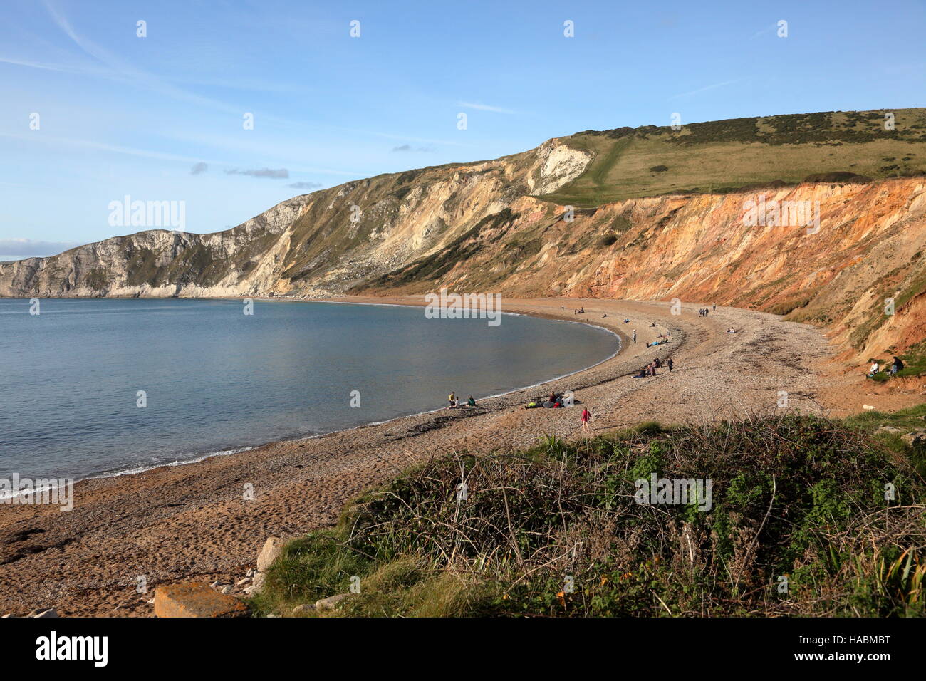 Bright low autumn sunshine land / sea scape at Worbarrow and Mupe Bay ...