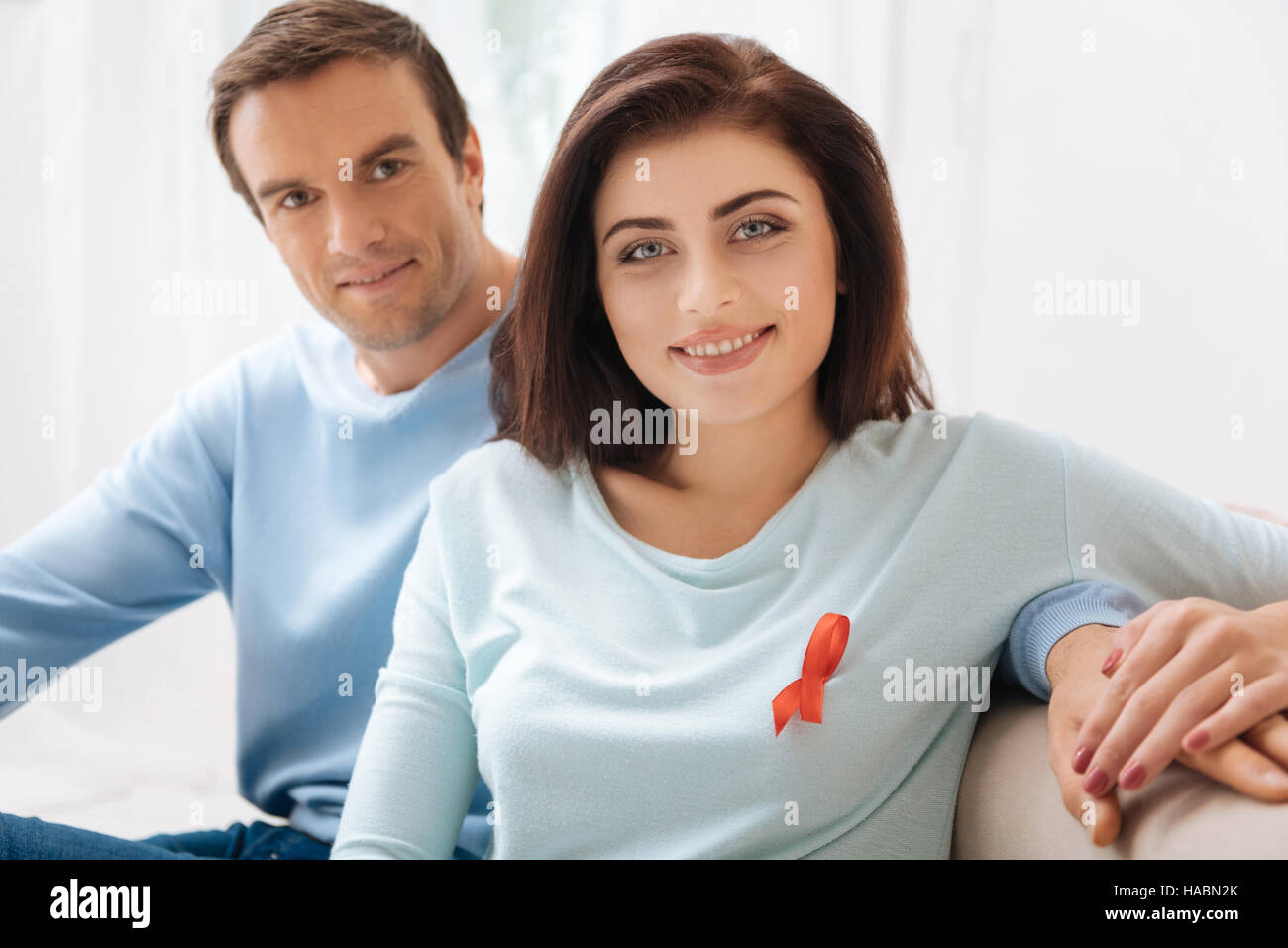 Nice beautiful woman wearing a red ribbon sign Stock Photo - Alamy