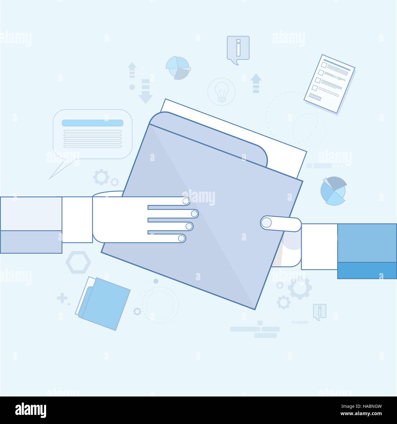 Hands Give Folder Document Papers, Businessmen Share Information Data ...