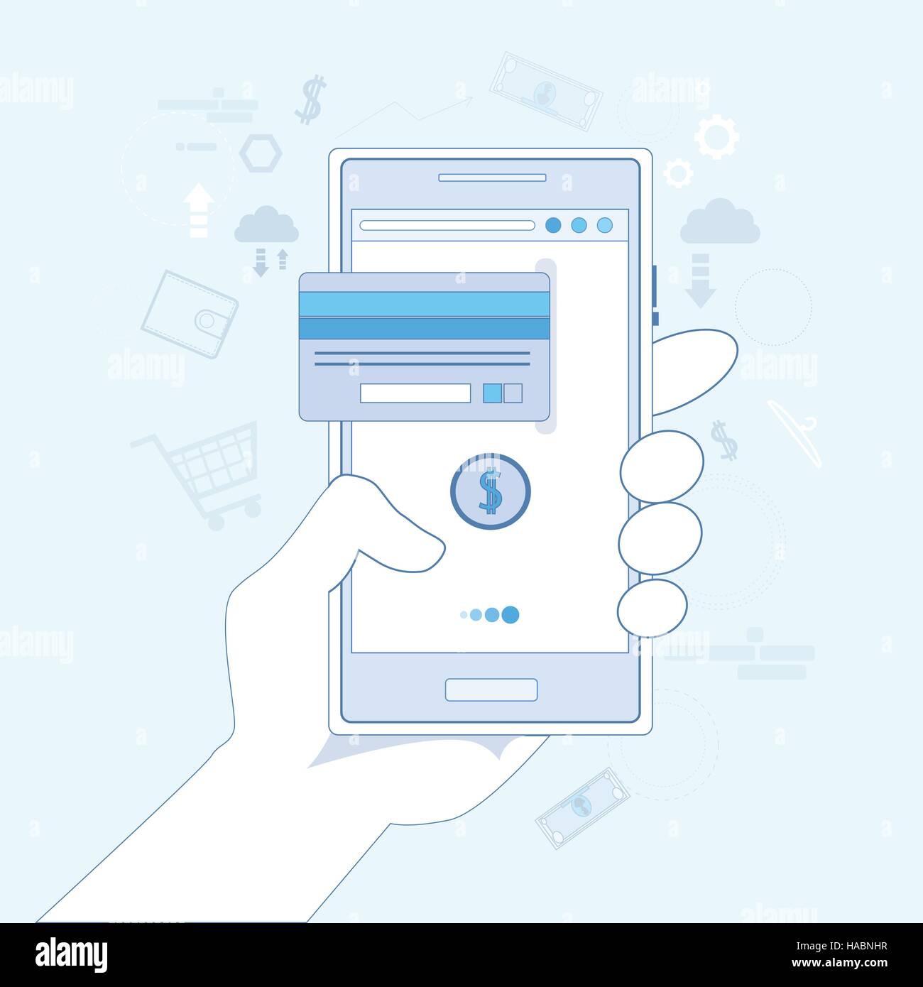 Mobile Payment Hand Hold Cell Smart Phone With Credit Card Stock Vector ...