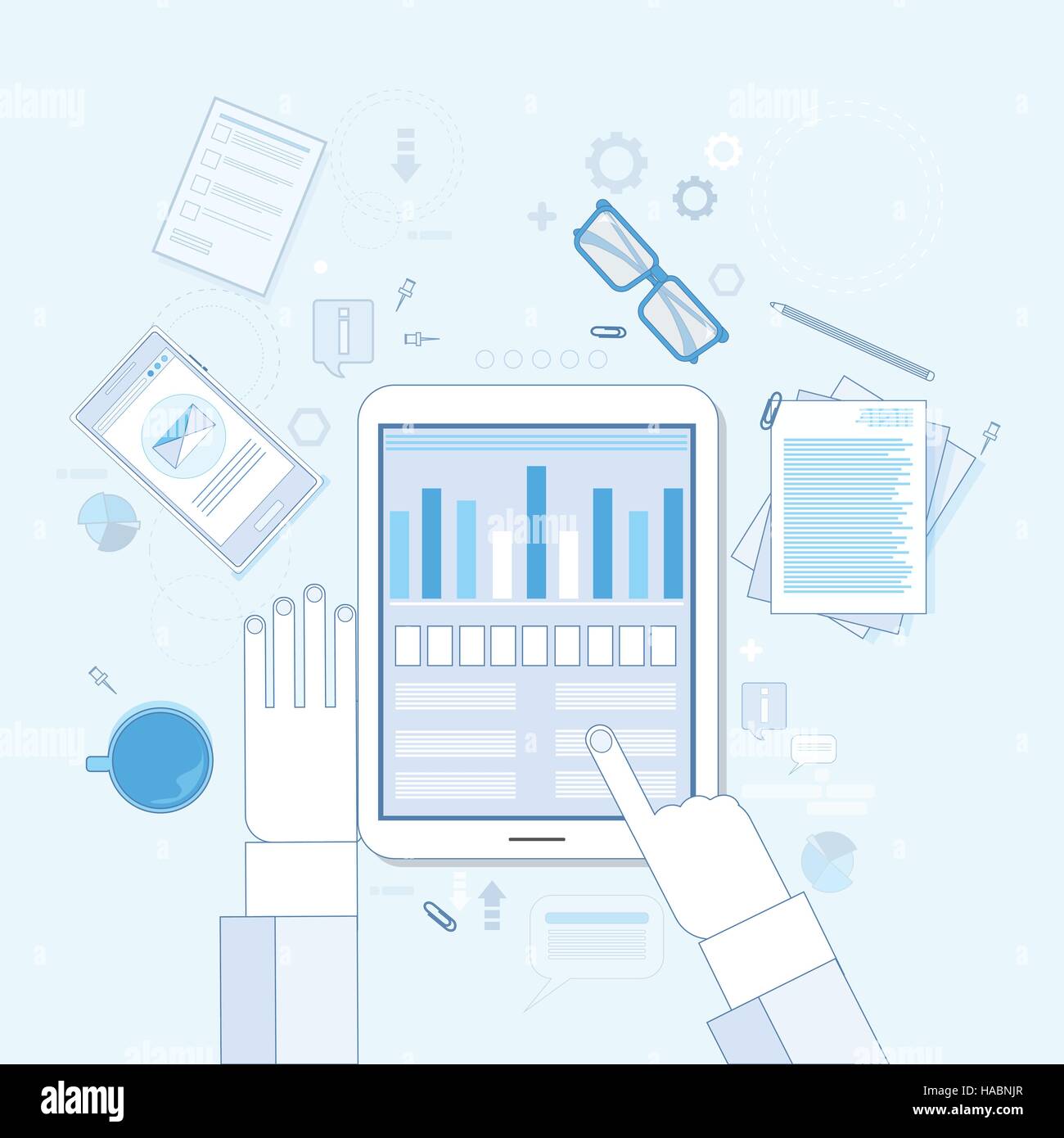 Tablet Finance Chart Business Man Hand Touch Screen Finger, Documents ...