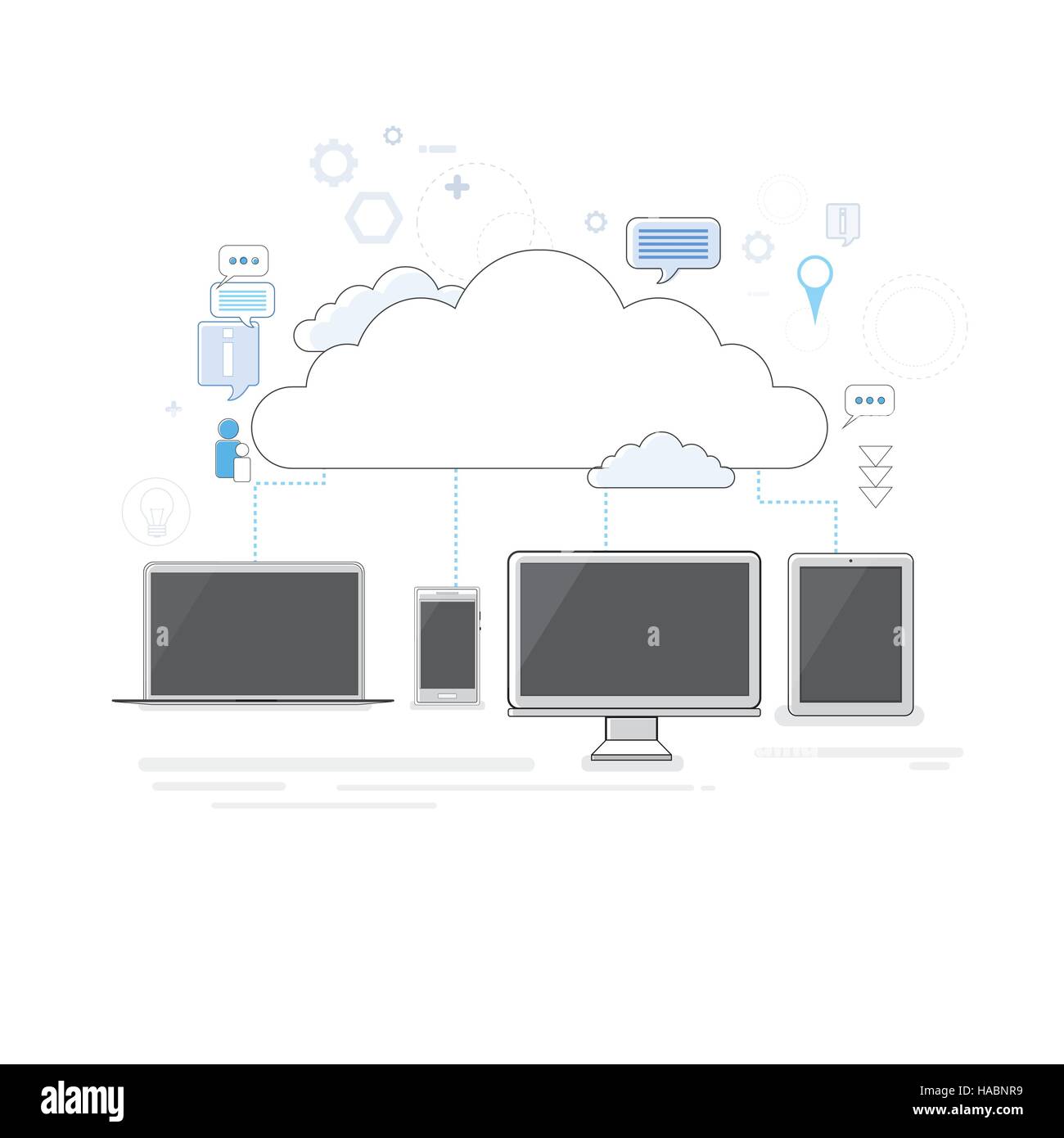 Computer Device Data Cloud Storage Security Thin Line Stock Vector Image & Art - Alamy