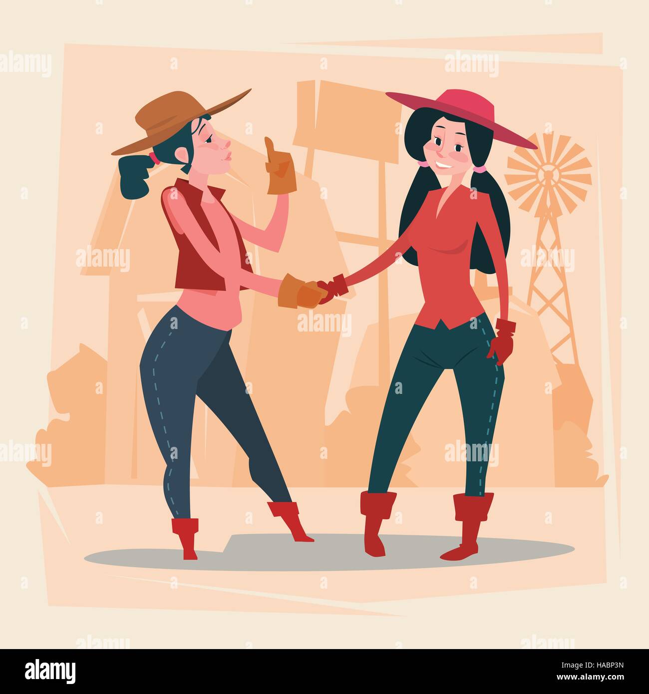 Farmer Country Woman Hand Shake Agriculture Farmland Background Stock ...