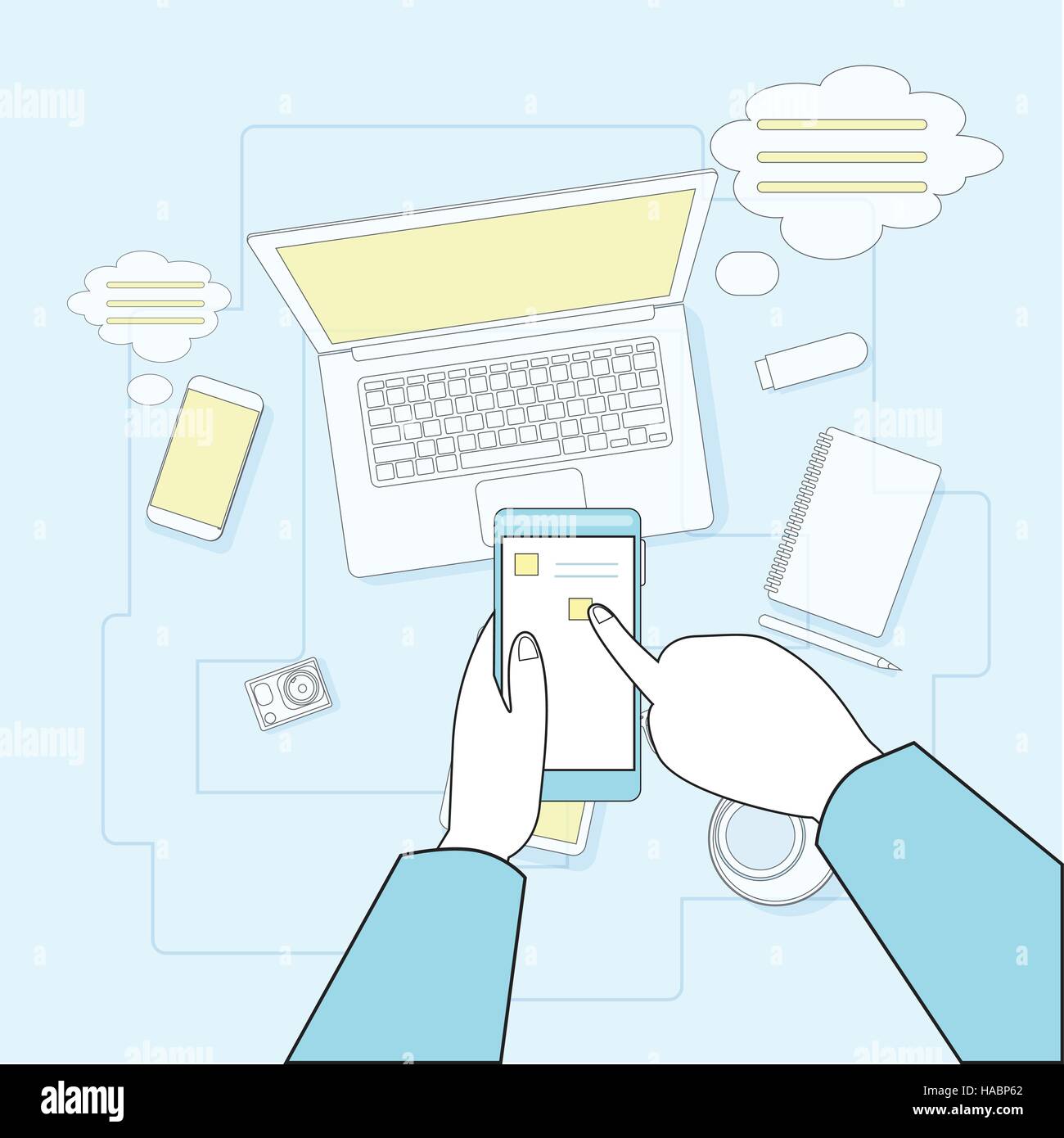 Hand Touch Cell Smart Phone Call, Business Office Workplace Desktop ...