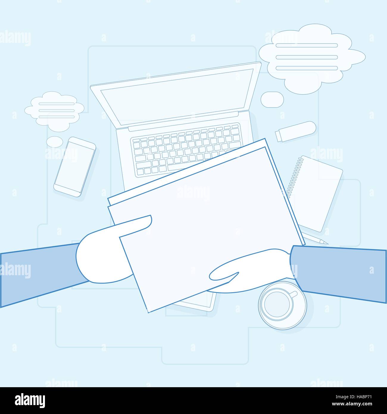 People Give Document Contract Workplace Desk Laptop Computer Top Angle ...