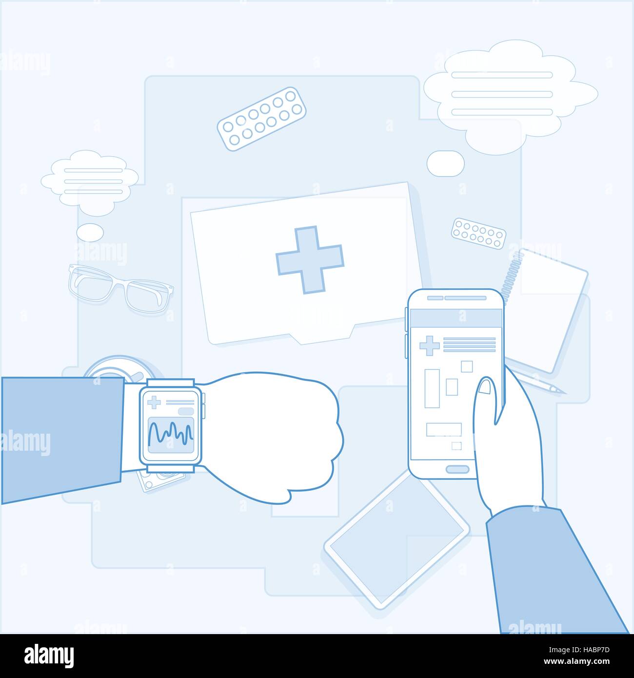 Hand Smart Watch Cell Phone Heart Pulse Monitor Icon Stock Vector Image ...