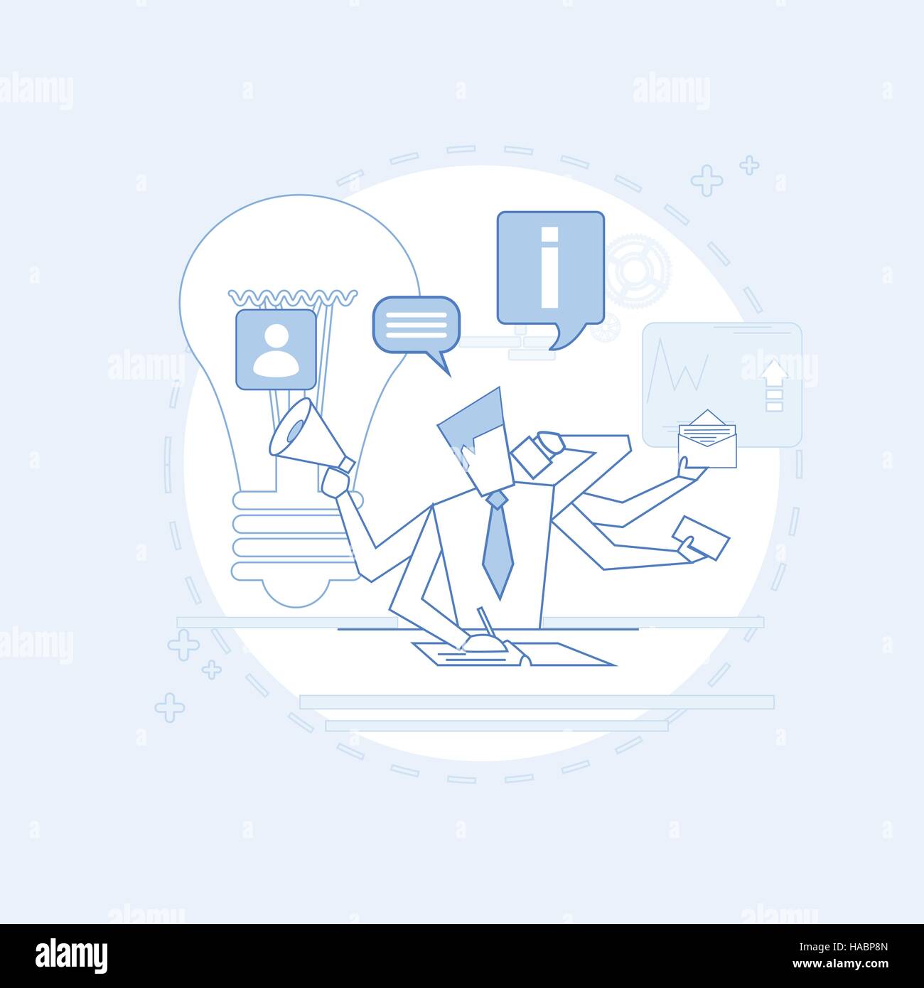 Busy Multitasking Manager Business Man With Many Hands Thin Line Stock ...