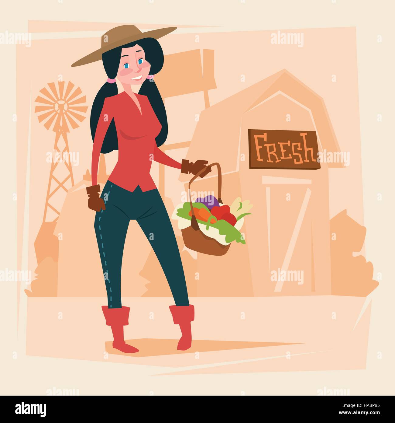 Farmer Woman Gather Harvest Eco Farming Stock Vector Image & Art - Alamy