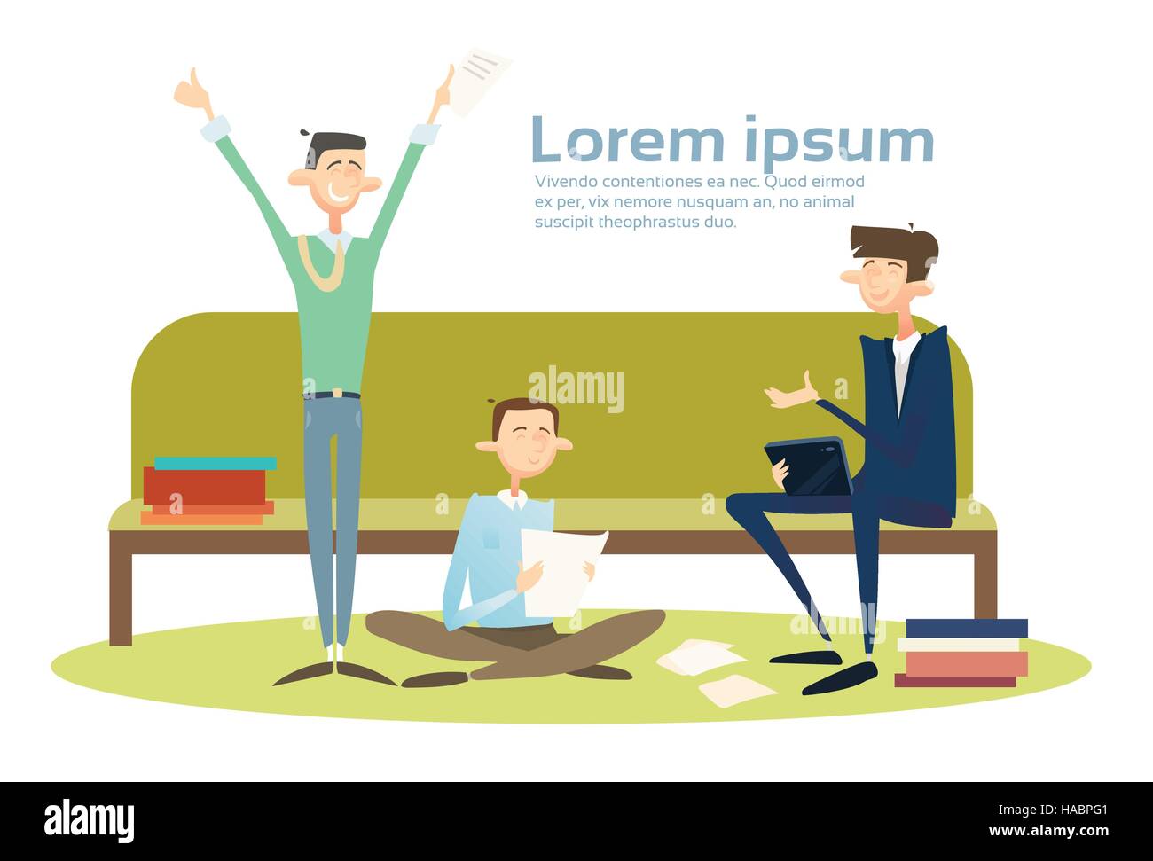 Business People Students Group Sitting On Coach Businessman Using ...