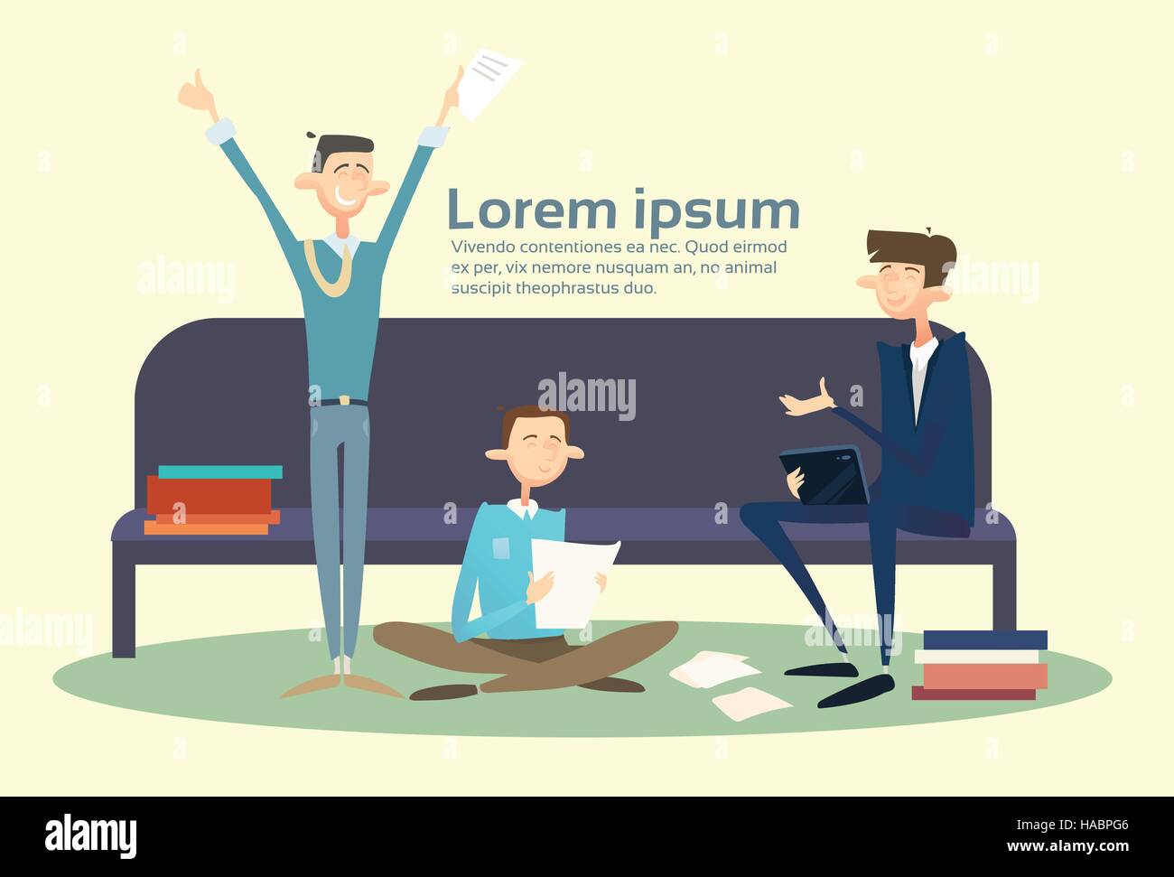 Business People Students Group Sitting On Coach Businessman Using ...