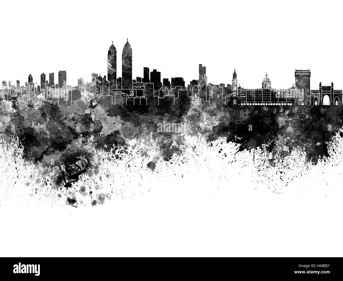 Mumbai skyline in black watercolor background Stock Photo - Alamy