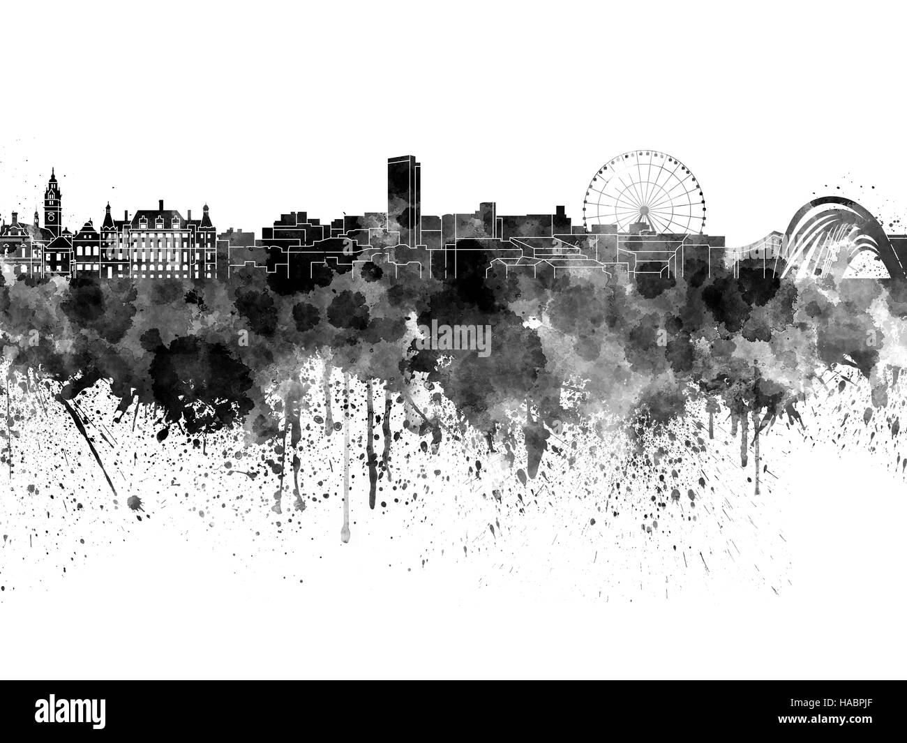 Sheffield skyline in black watercolor Stock Photo - Alamy