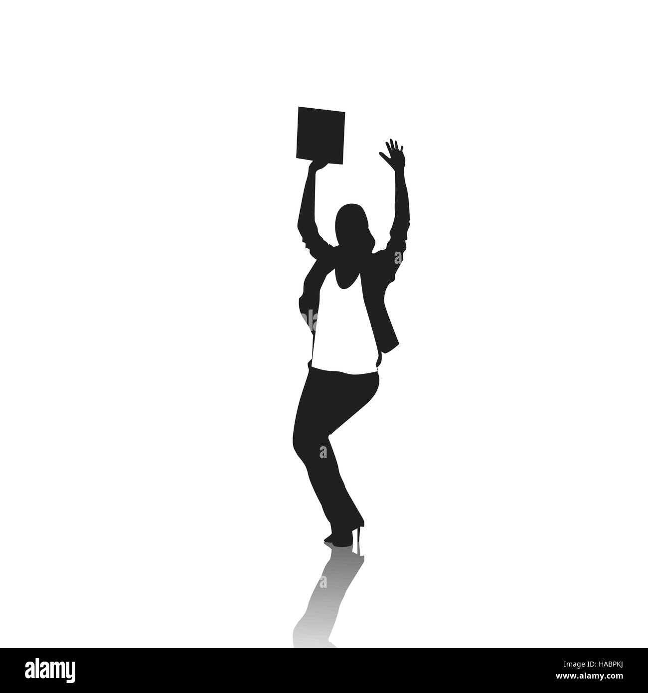 Business Woman Silhouette Excited Hold Hands Up Raised Arms ...