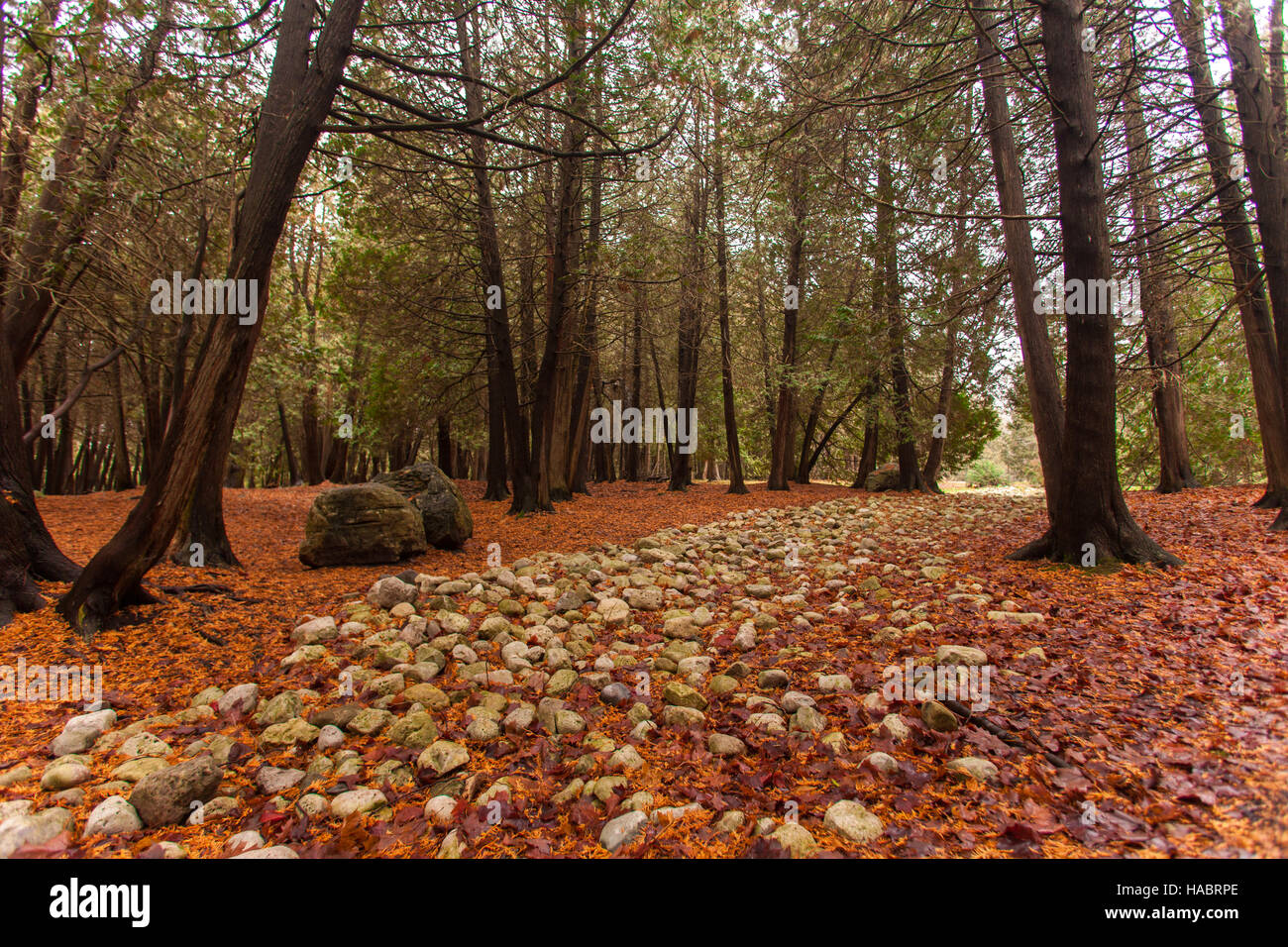Stones mark the path into a park overlooking the gorge and the river ...