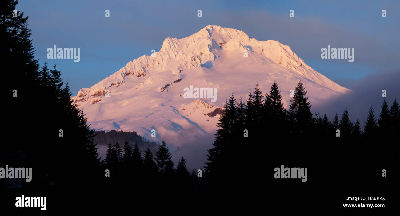 Sunset on Mt. Hood, Oregon, winter Panorama Stock Photo - Alamy