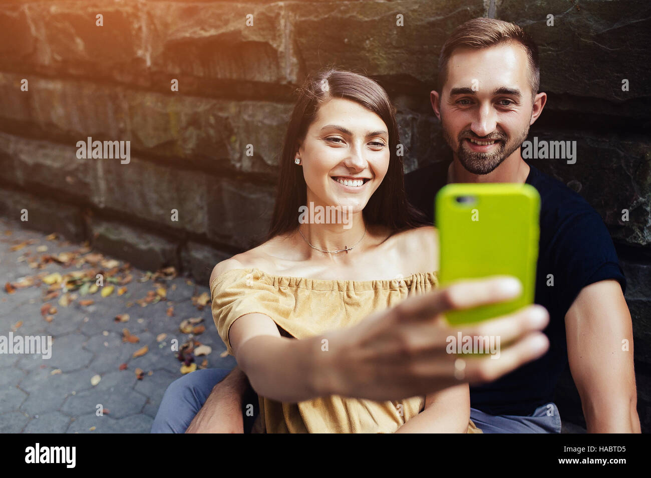 young beautiful couple make selfie Stock Photo - Alamy