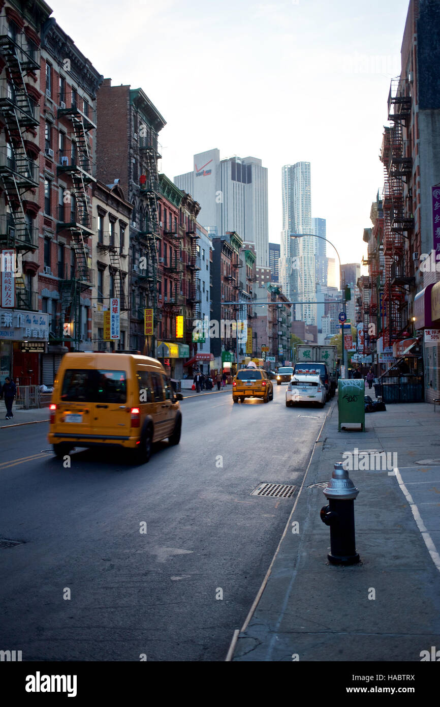 Evening on East Broadway in Chinatown Manhattan, New York, NY, USA ...