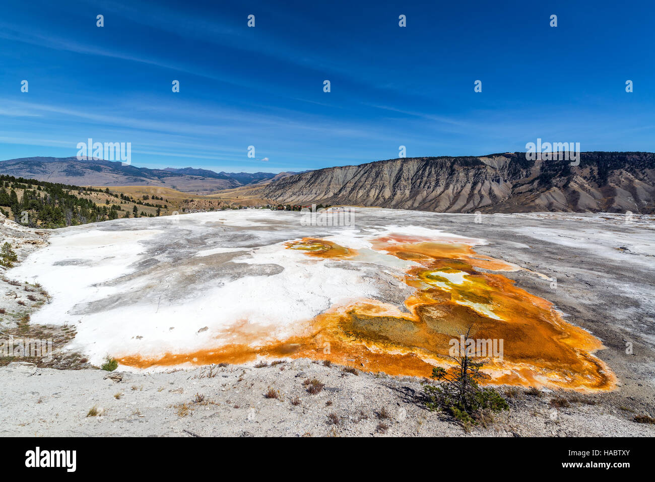 Main terrace at Mammoth Hot Springs and beautiful landscape in ...