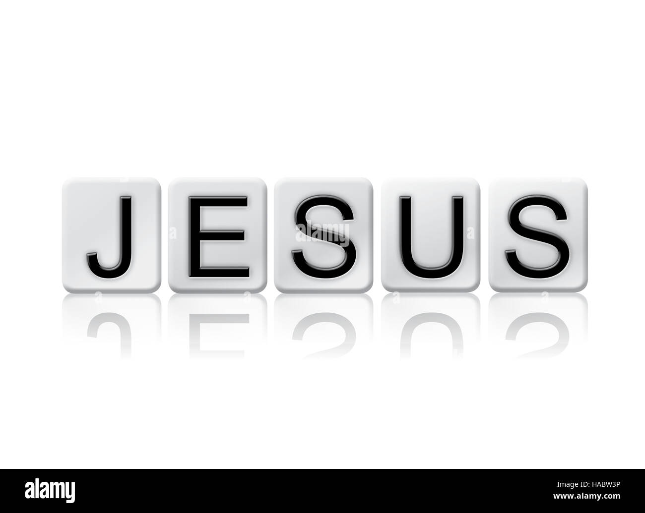 The word "Jesus" written in tile letters isolated on a white background ...