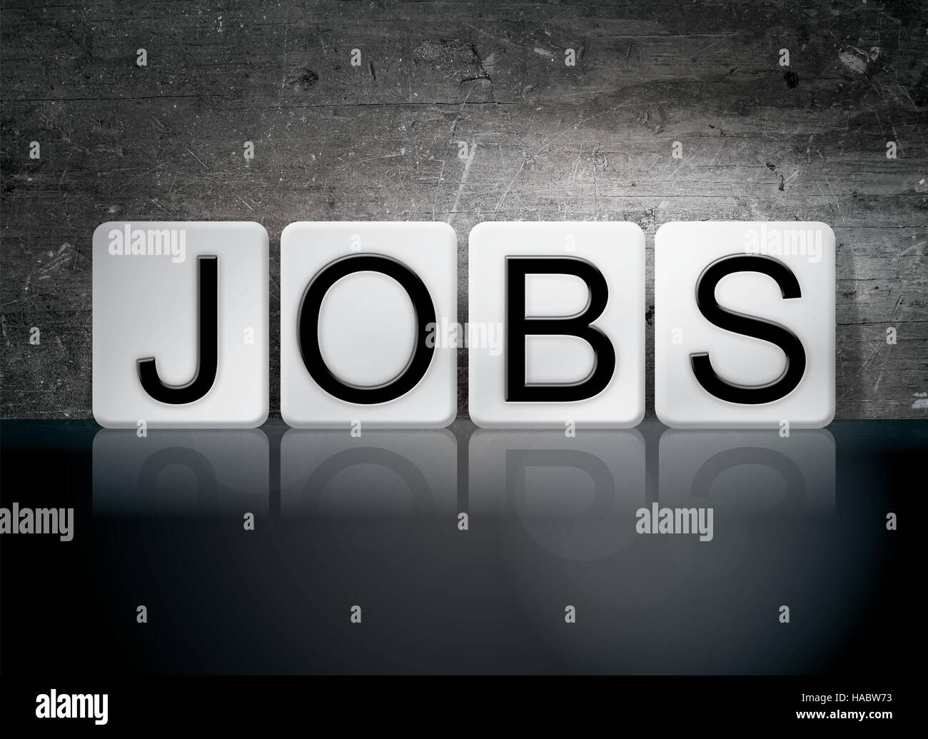 The word "Jobs" written in white tiles against a dark vintage grunge ...