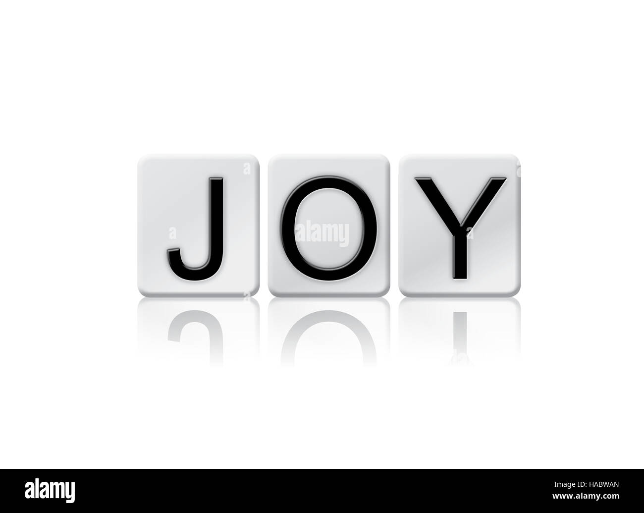The word "Joy" written in tile letters isolated on a white background ...