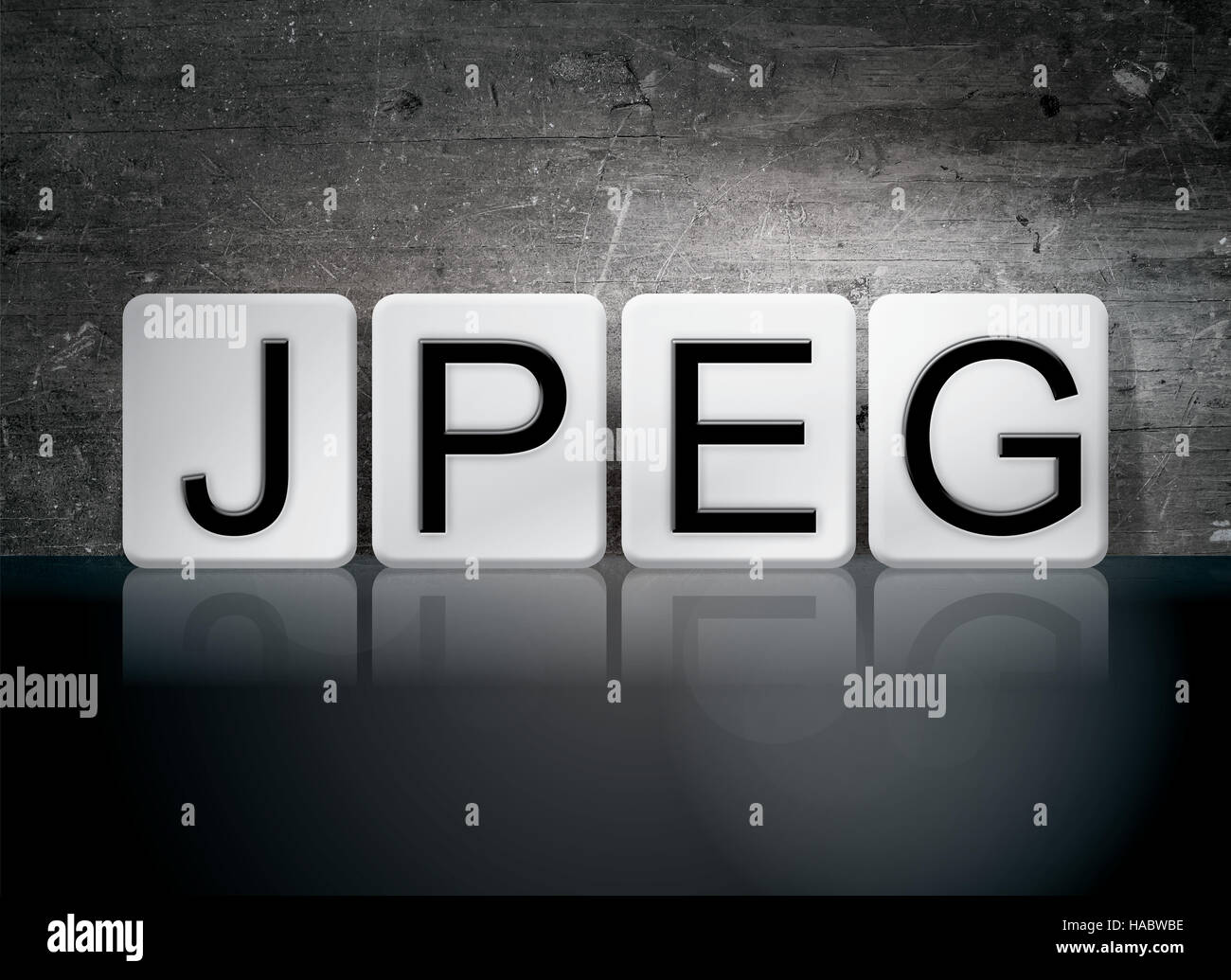 The word "jpeg" written in white tiles against a dark vintage grunge ...