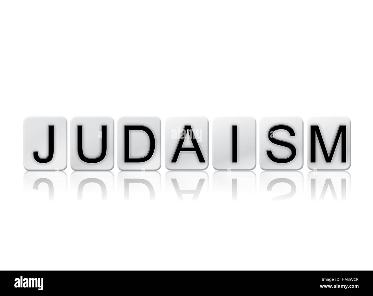 The word "Judaism" written in tile letters isolated on a white ...