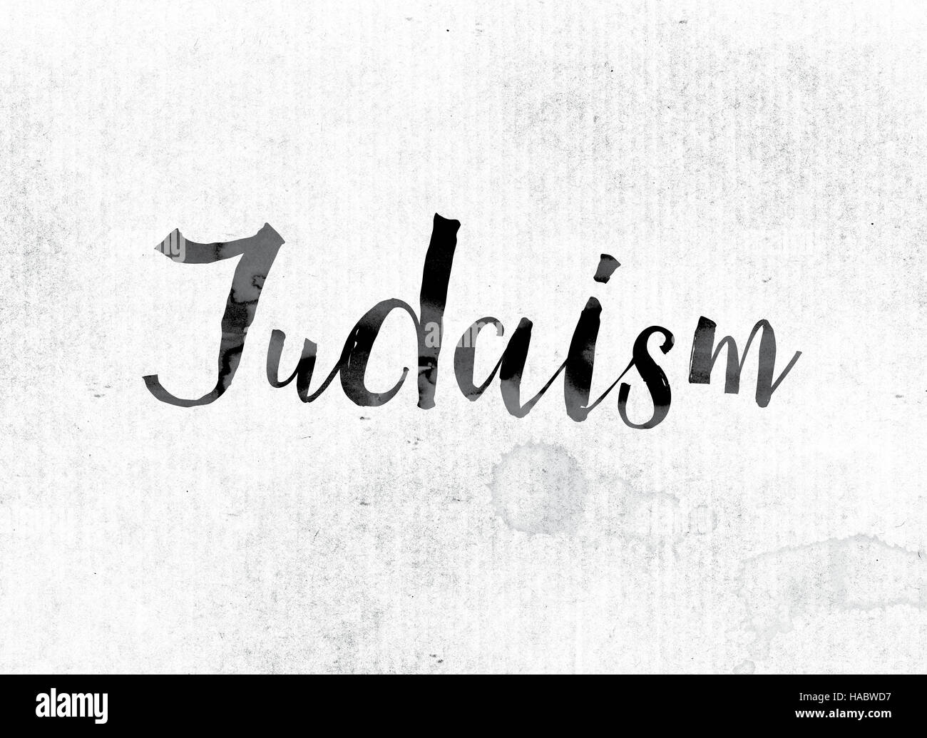 The word "Judaism" concept and theme painted in watercolor ink on a ...