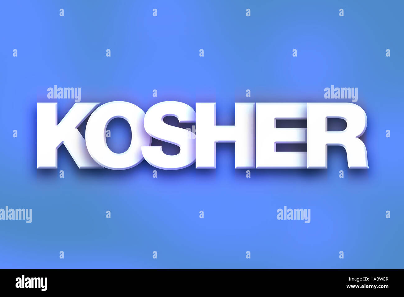 The word "Kosher" written in white 3D letters on a colorful background ...