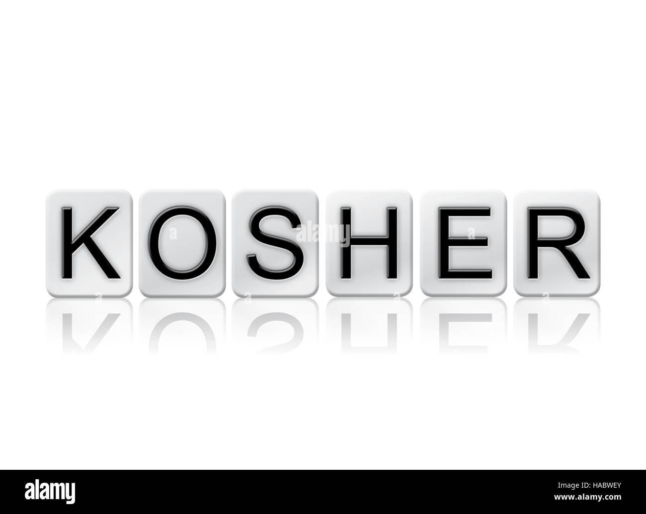 The word "Kosher" written in tile letters isolated on a white ...