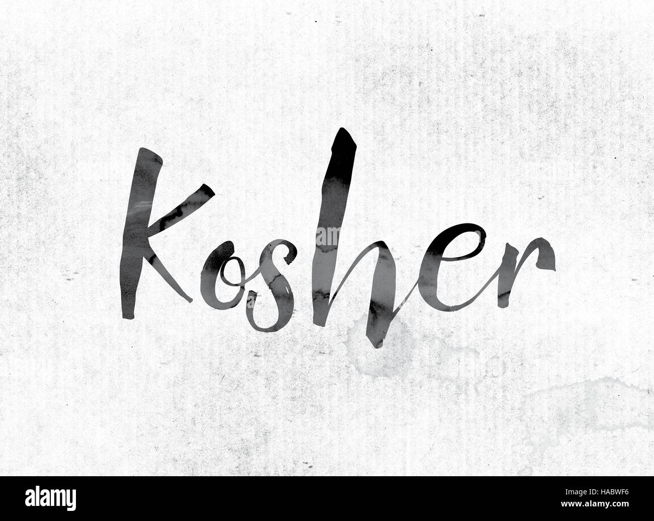 The word "Kosher" concept and theme painted in watercolor ink on a ...