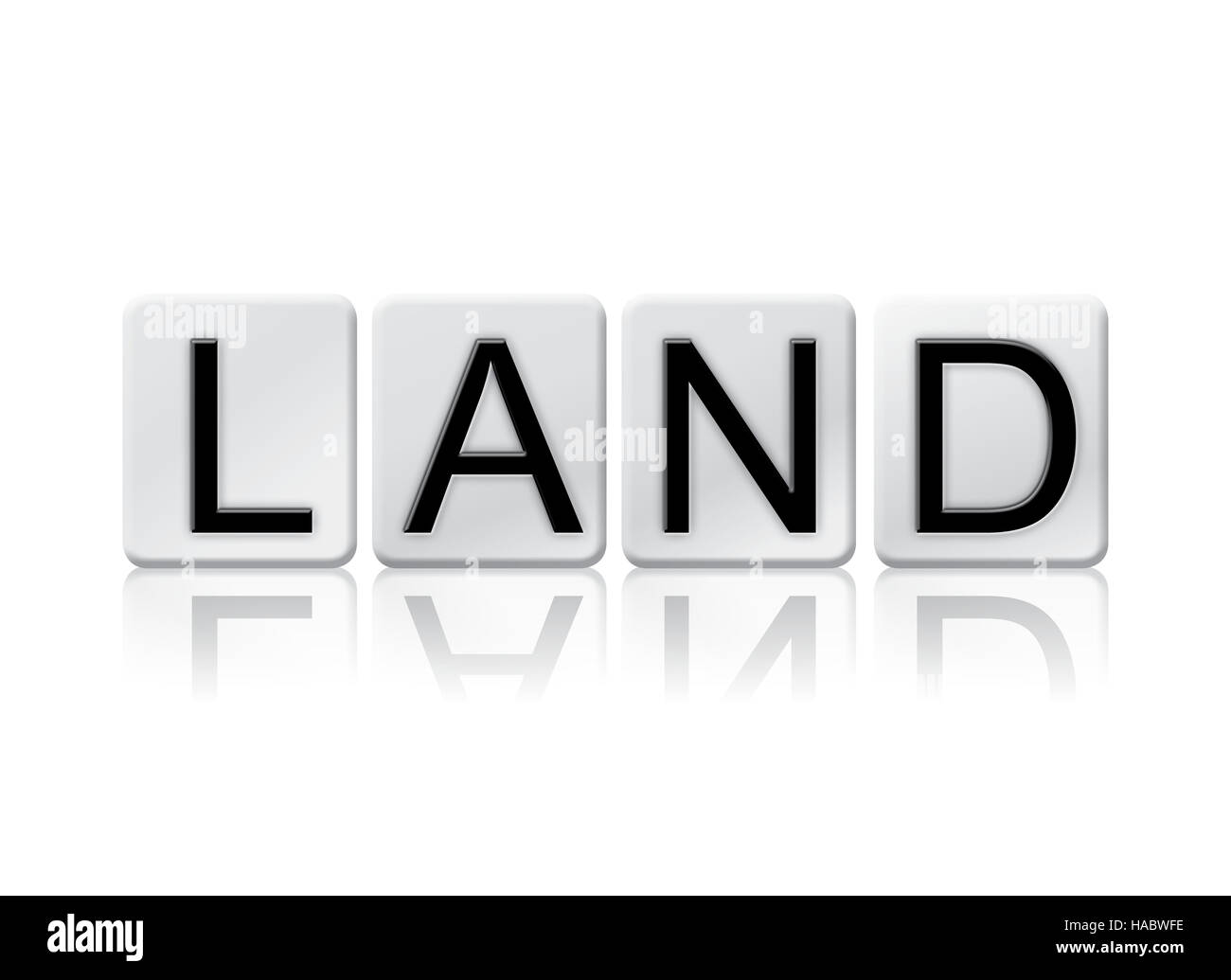 The word "Land" written in tile letters isolated on a white background ...