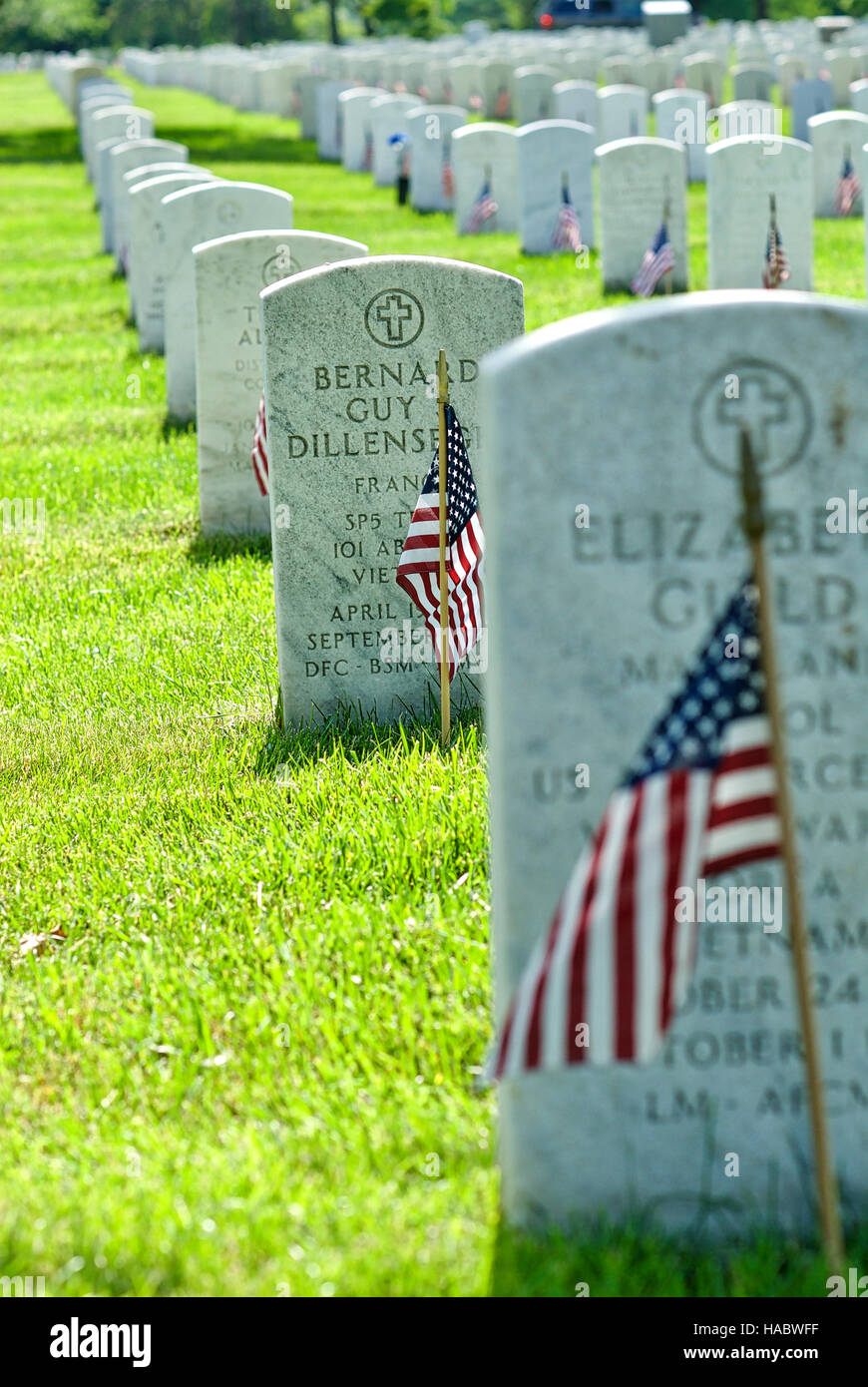 Gravestones with American flags at Arlington National Cemetery in Fort ...