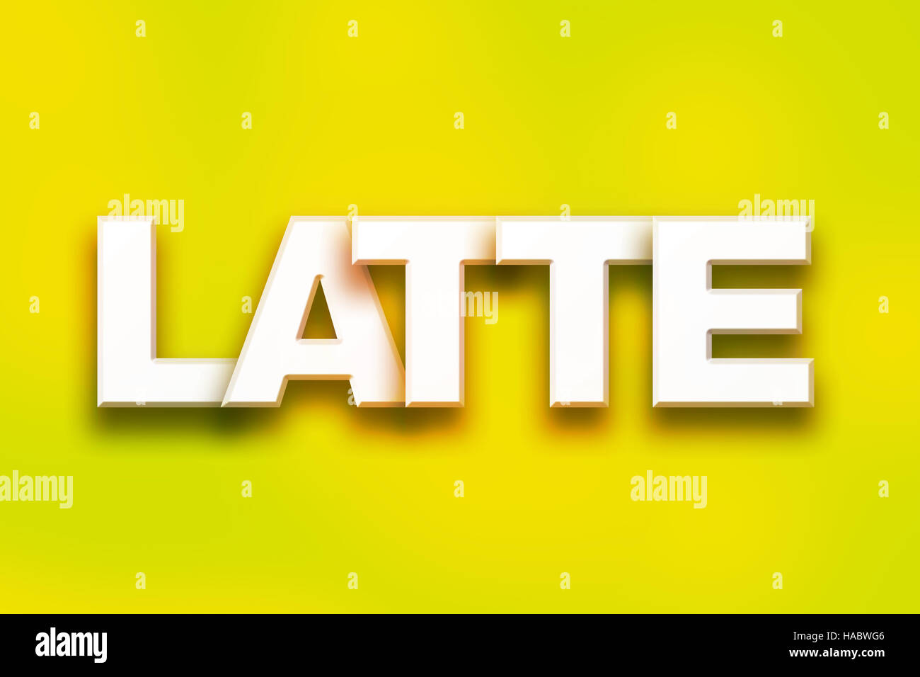 The word "Latte" written in white 3D letters on a colorful background ...