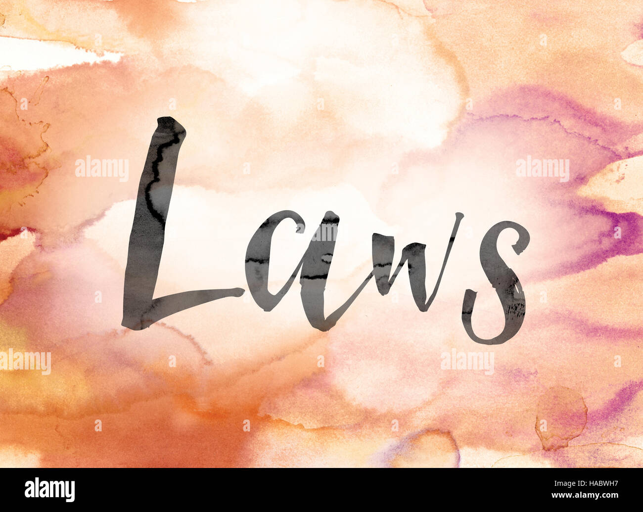 The word "Laws" painted in black ink over a colorful watercolor washed ...