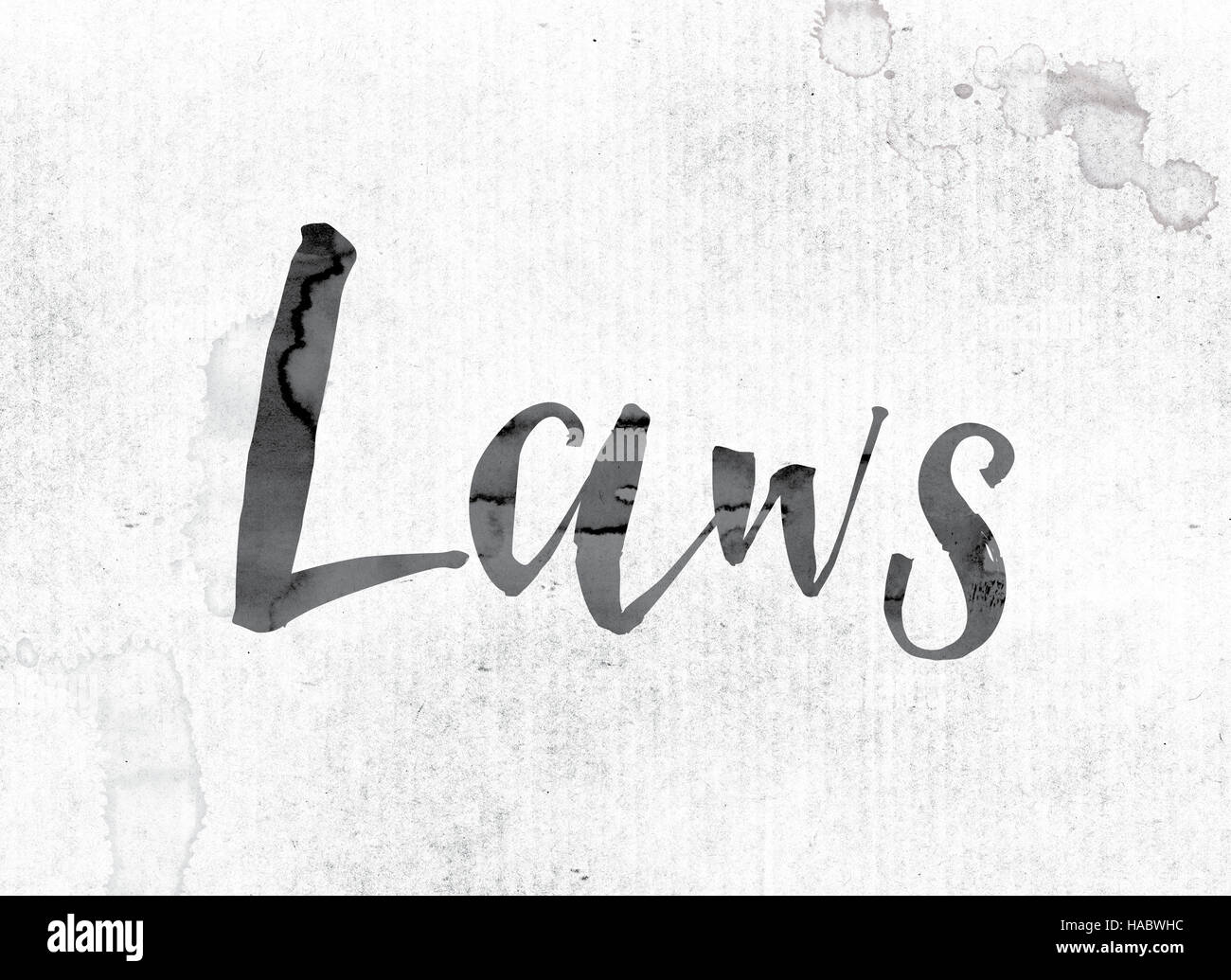 The word "Laws" concept and theme painted in watercolor ink on a white ...