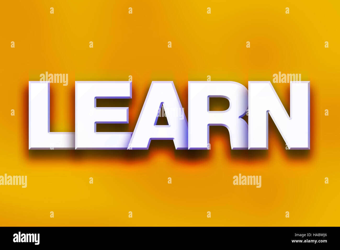 The word "Learn" written in white 3D letters on a colorful background ...