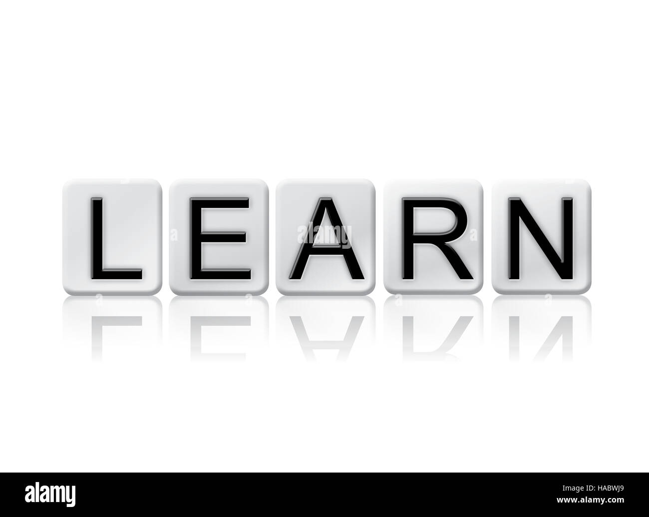 The word "Learn" written in tile letters isolated on a white background ...