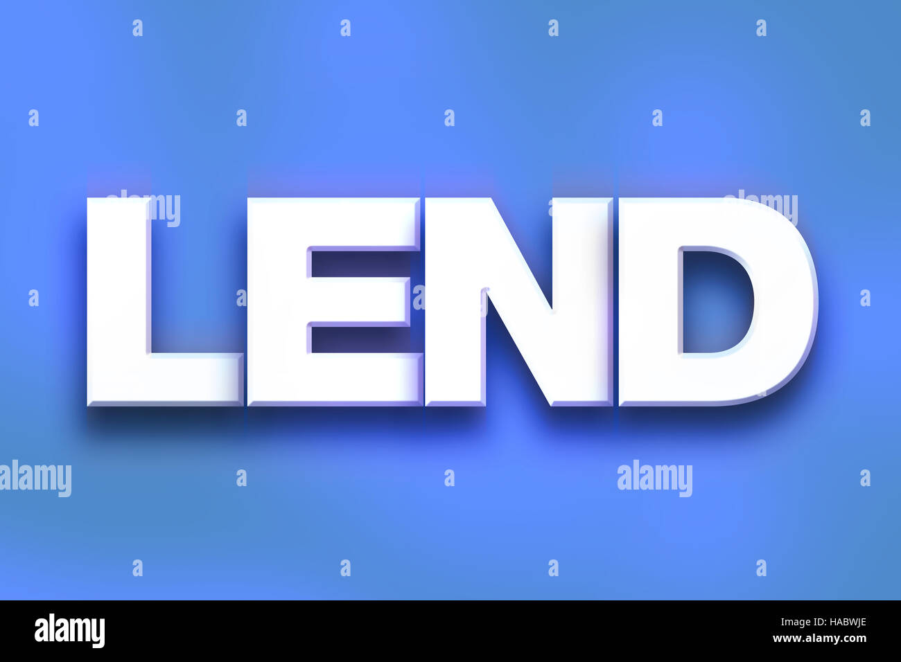 The word "Lend" written in white 3D letters on a colorful background ...