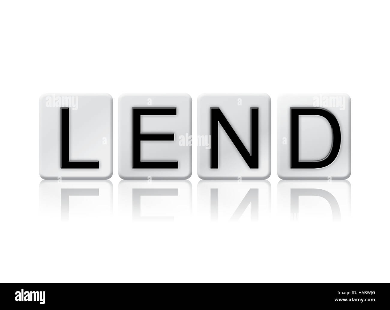 The word "Lend" written in tile letters isolated on a white background ...