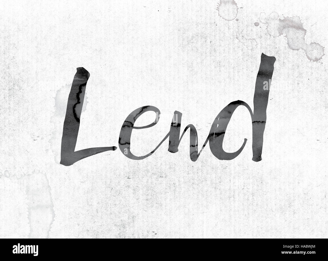 The word "Lend" concept and theme painted in watercolor ink on a white ...