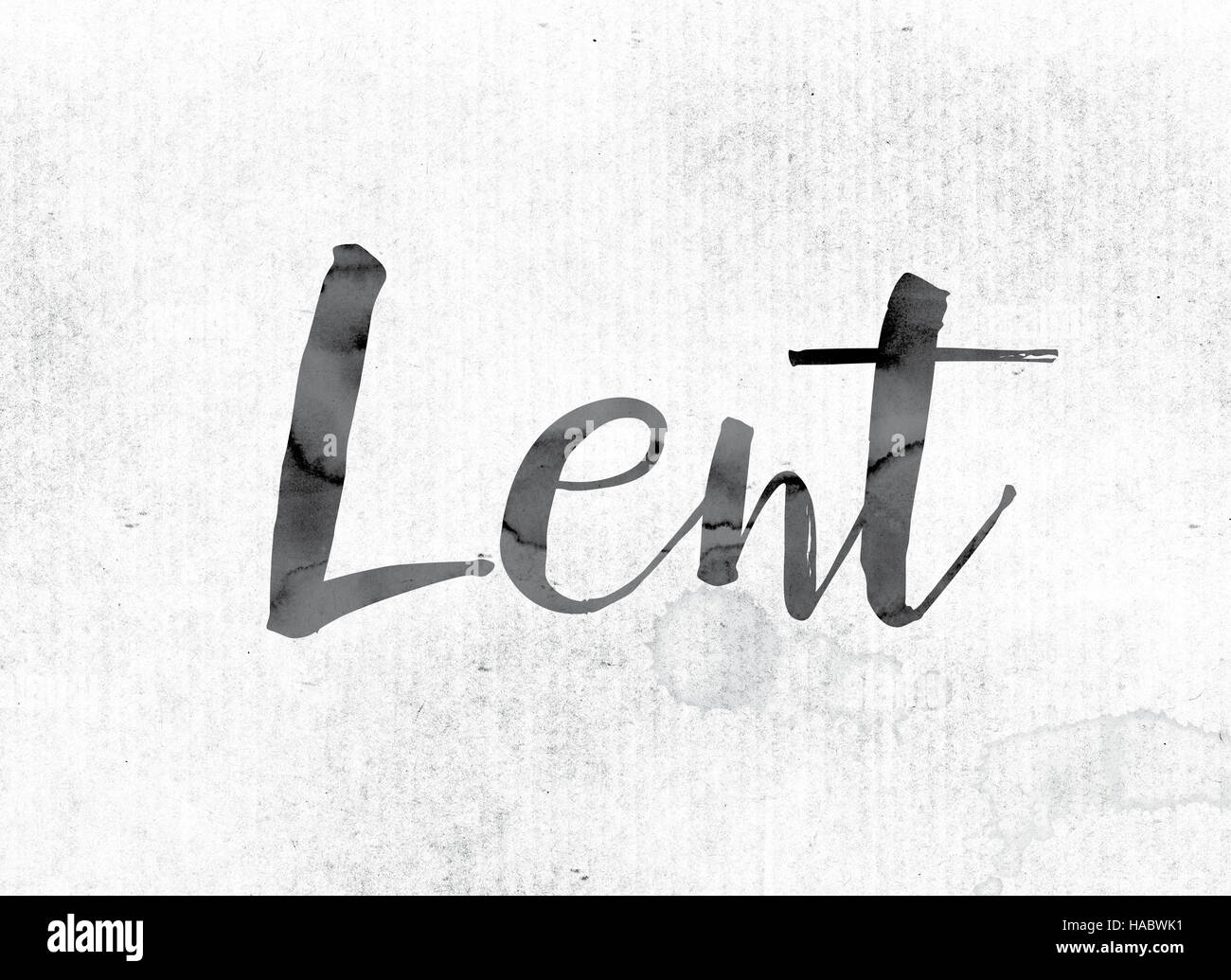 The word "Lent" concept and theme painted in watercolor ink on a white ...
