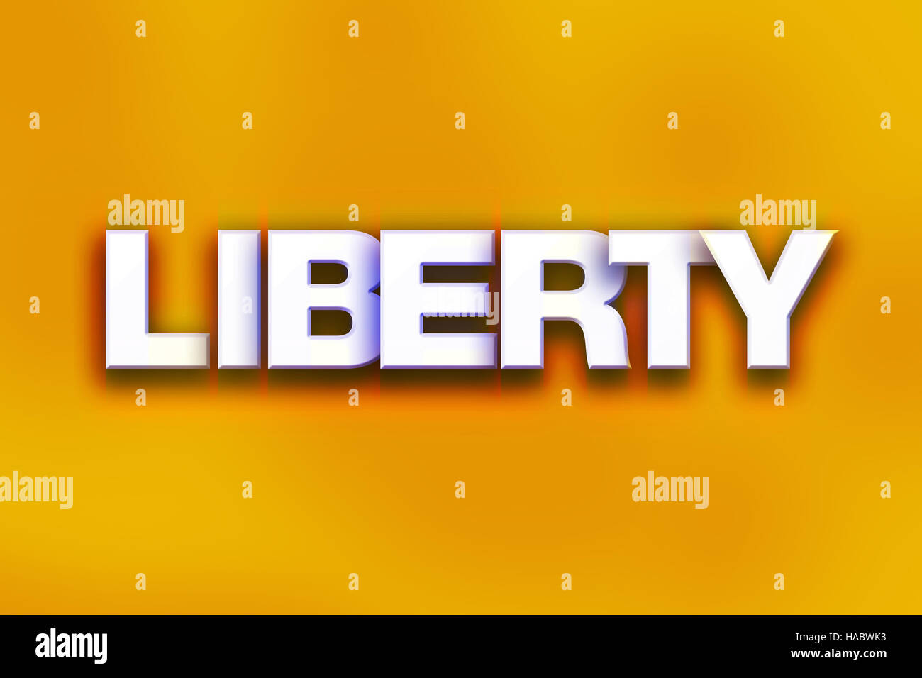 The word "Liberty" written in white 3D letters on a colorful background ...