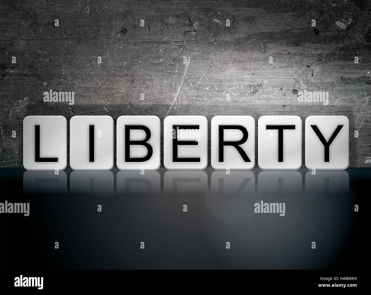 The word "Liberty" written in white tiles against a dark vintage grunge ...