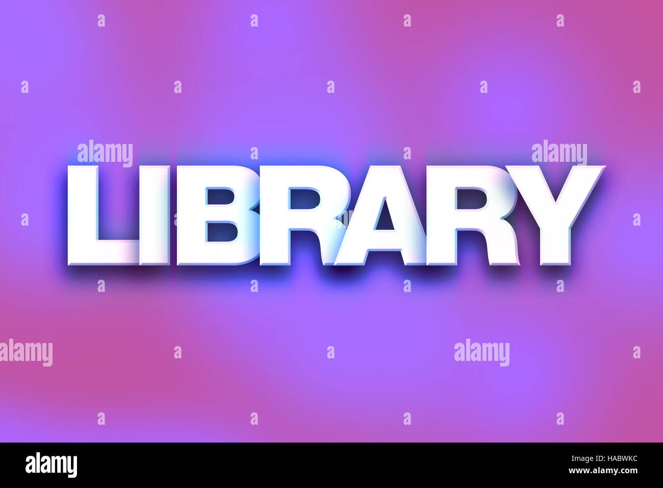 The word "Library" written in white 3D letters on a colorful background ...