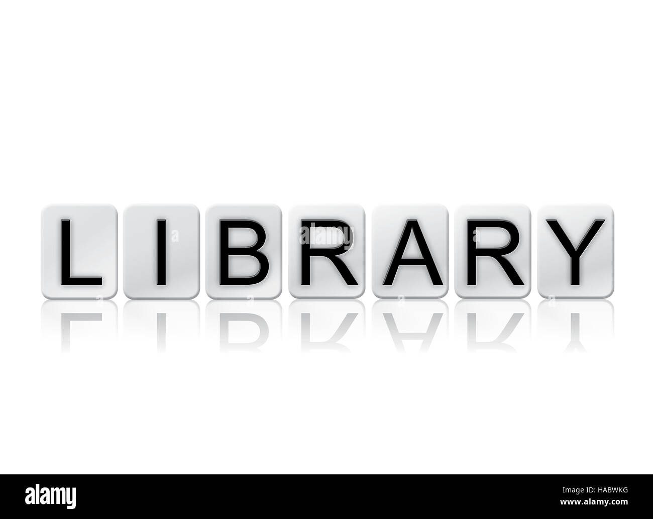 The word "Library" written in tile letters isolated on a white ...