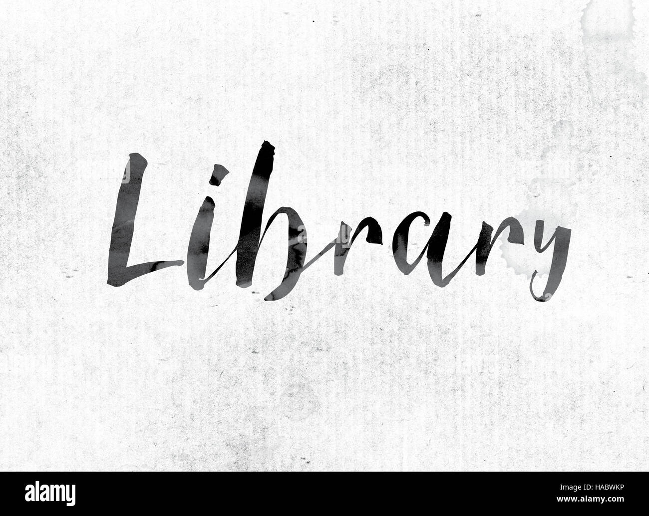The word "Library" concept and theme painted in watercolor ink on a ...