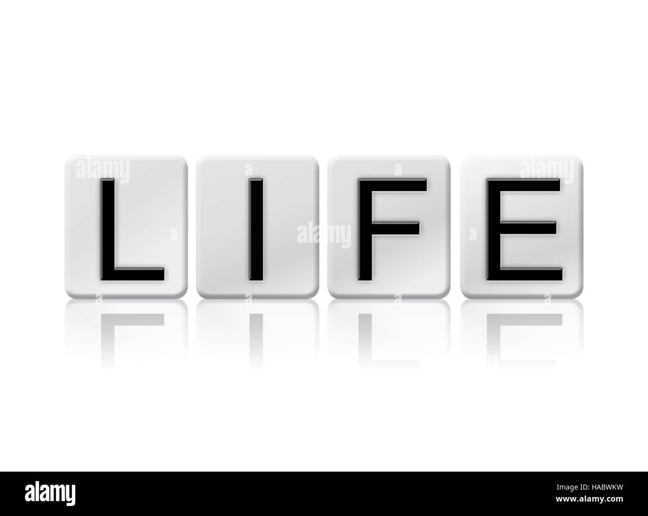 The word "Life" written in tile letters isolated on a white background ...