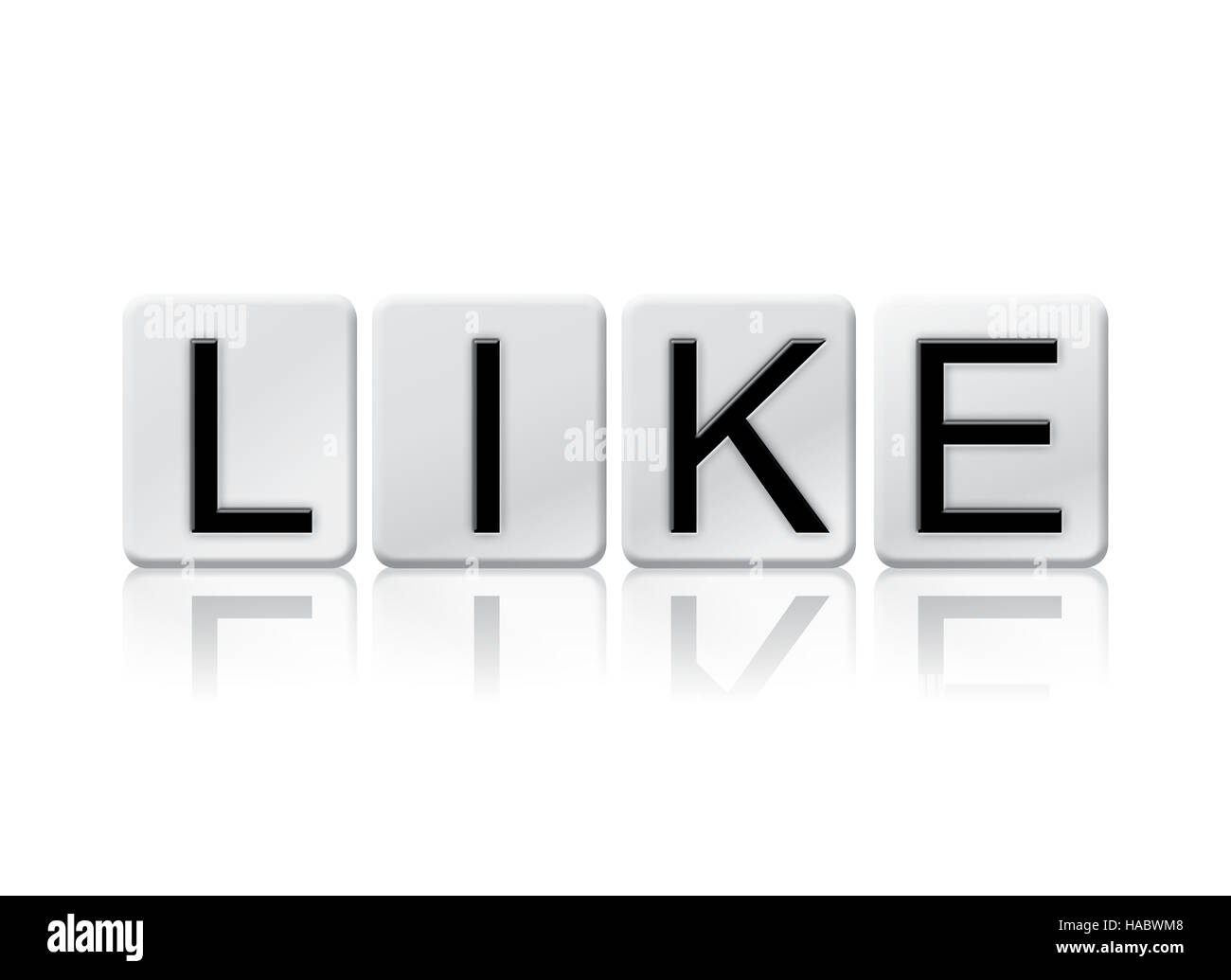 The word "Like" written in tile letters isolated on a white background ...